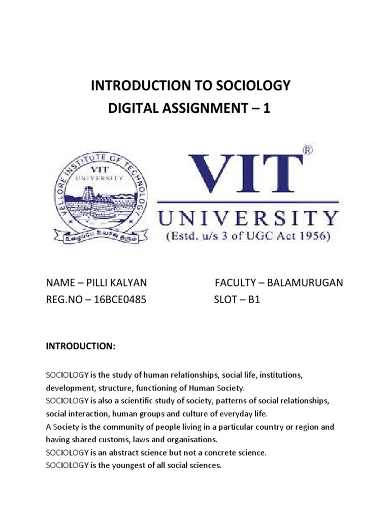 Introduction To Sociology: Digital Assignment - 1 | PDF | Sociology ...