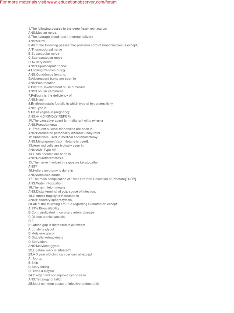 MCI FMGE 2009 Previous Year From Memory Question Paper PDF | PDF ...