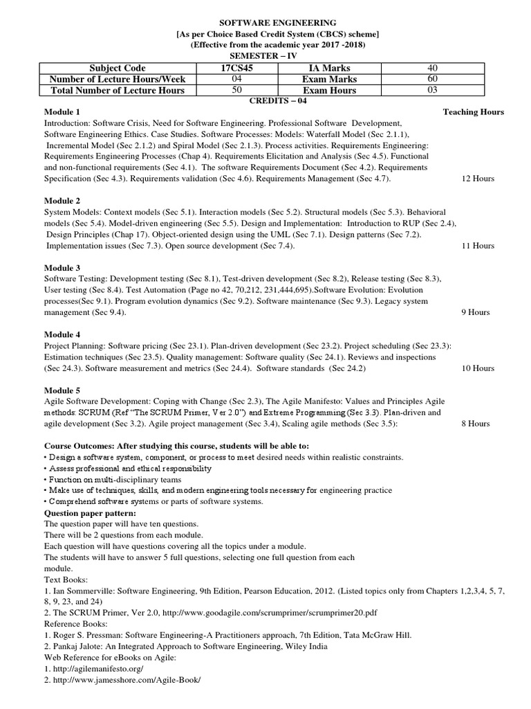 Software Engineering (SEMESTER – IV): An Overview of the Curriculum ...