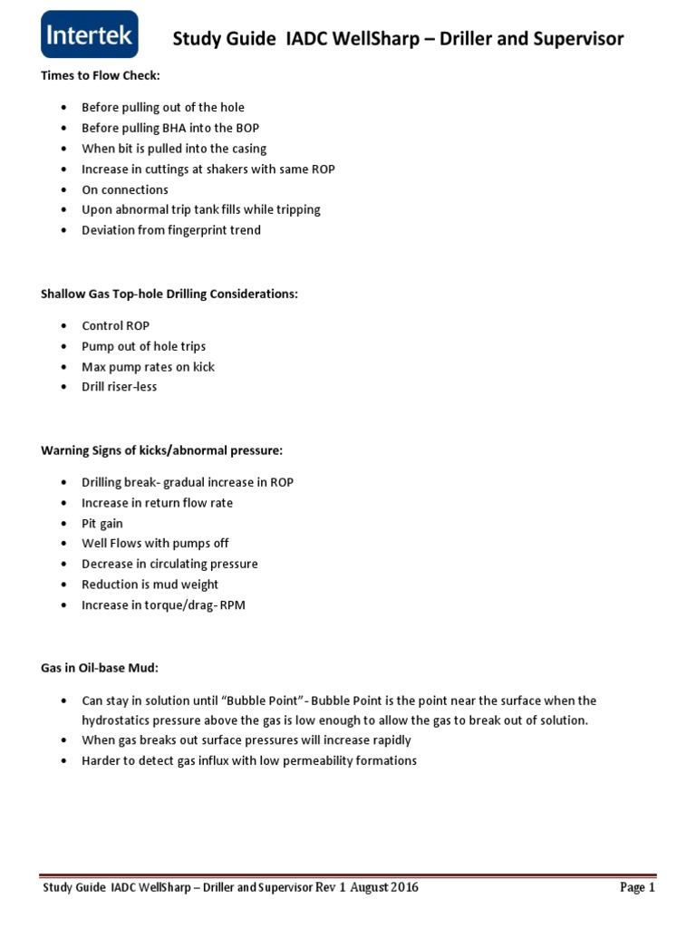 IADC WellSharp Driller Study Guide | PDF | Casing (Borehole) | Buoyancy