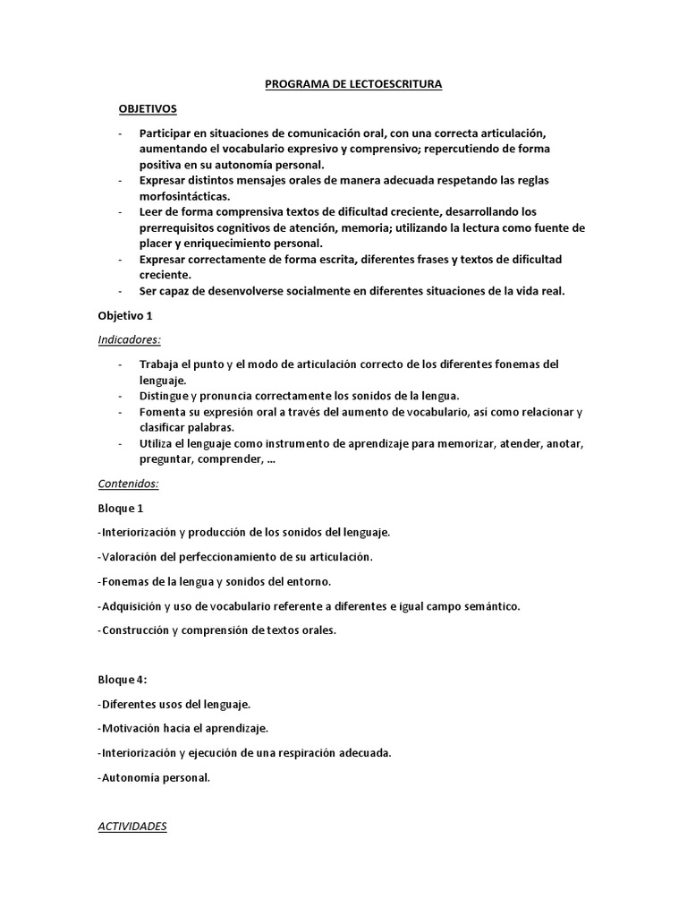 Programa de Lectoescritura | PDF | Palabra | Sílaba