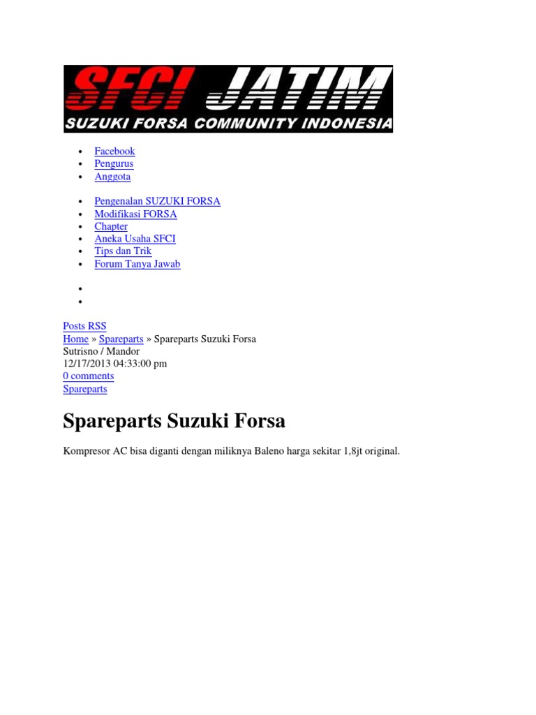 Sekreng Suzuki Forsa Dan Komponennya | PDF