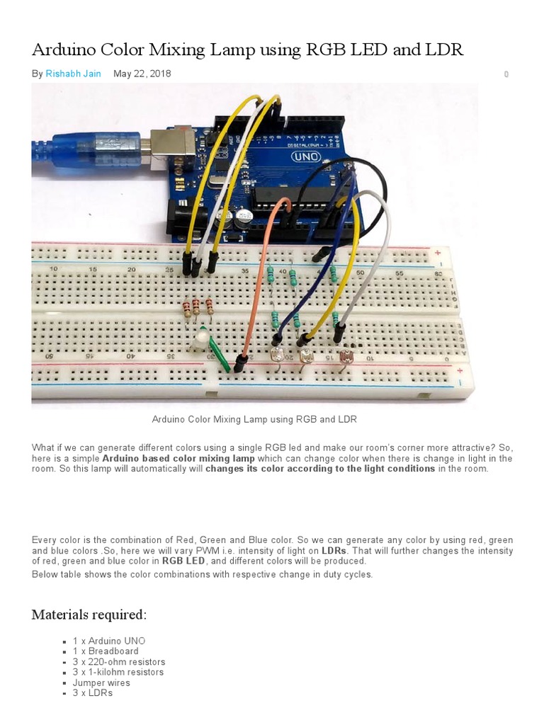 Arduino Color Mixing Lamp Using RGB LED and LDR | PDF | Rgb Color Model ...
