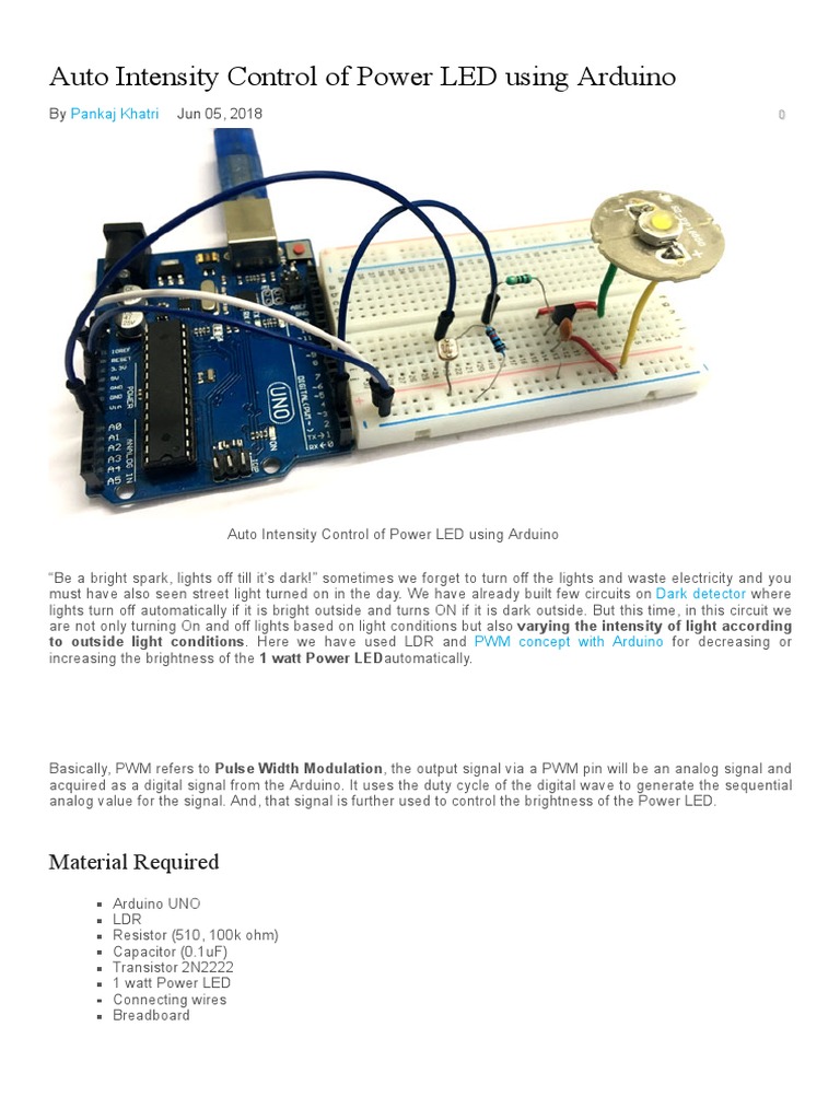 Auto Intensity Control Of Power Led Using Arduino Pdf Arduino 9049