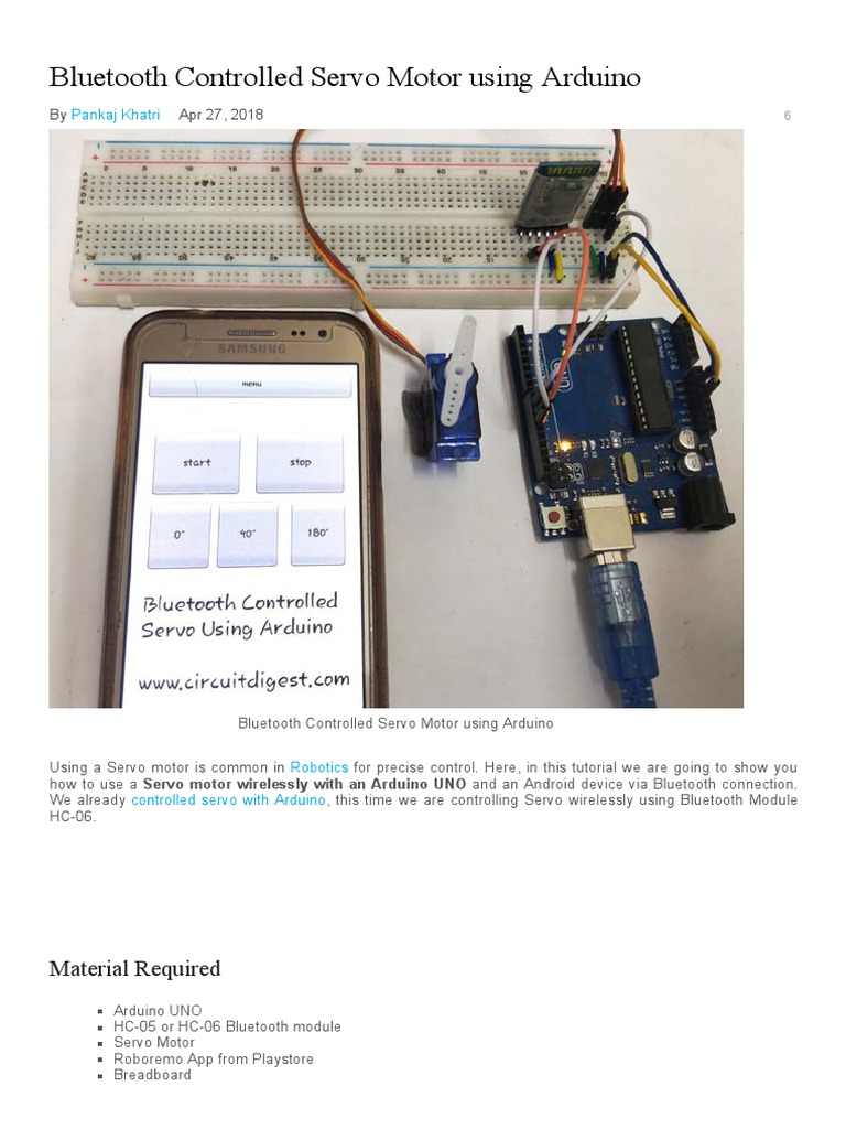 Bluetooth Controlled Servo Motor Using Arduino | PDF | Bluetooth | Arduino