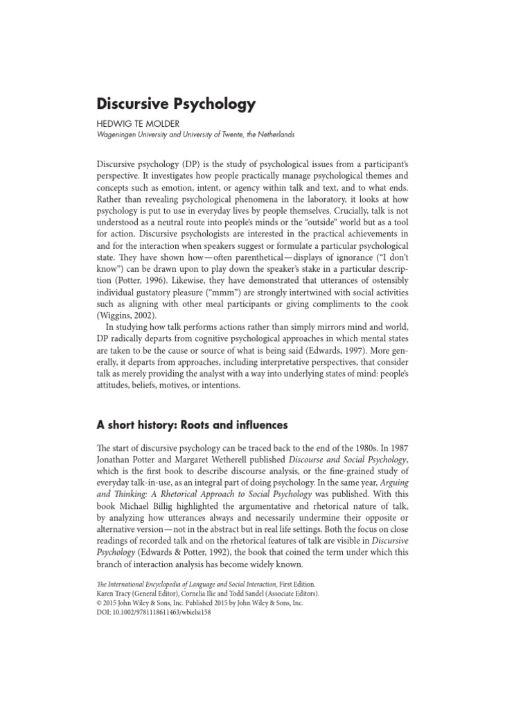 Discursive Psychology | PDF | Discourse | Intention