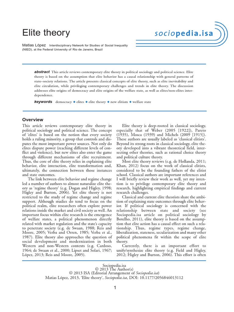 Elitetheory PDF | PDF | Elite | Sociology