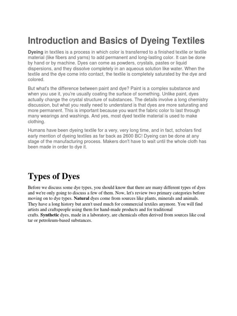 Introduction and Basics of Dyeing Textiles | PDF | Dye | Dyeing