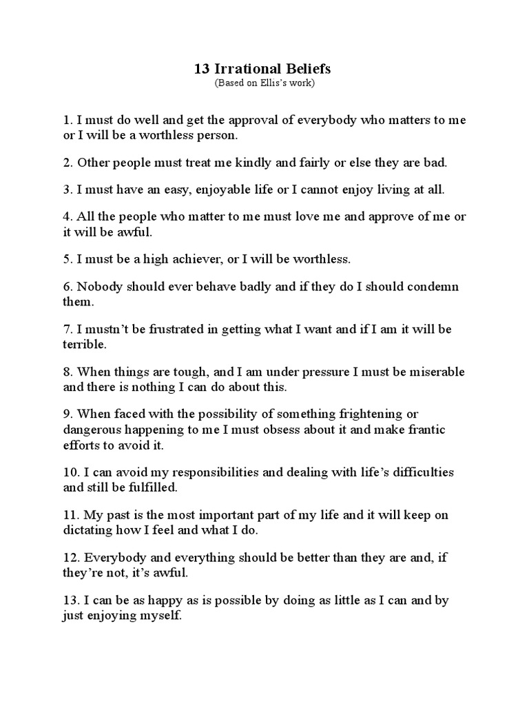 13 Irrational Beliefs | PDF