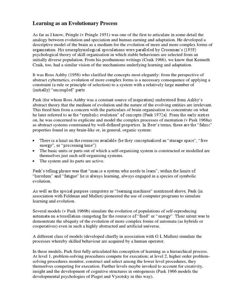 Learning As An Evolutionary Process. | PDF | Evolution | Cybernetics