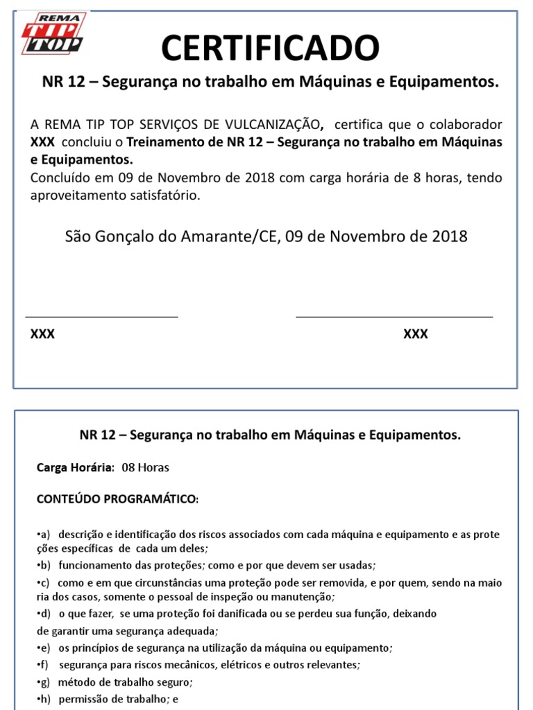 Modelo.certificado de NR 12