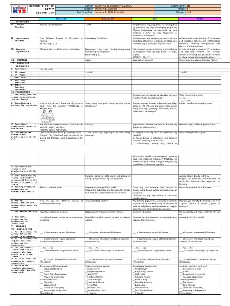 Grade 3 DLL q3 Jan. 9, 2018 | PDF | Learning | Teachers