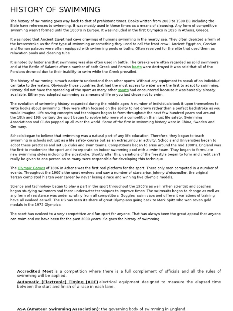 History of Swimming | PDF | Swimming (Sport) | Individual Sports