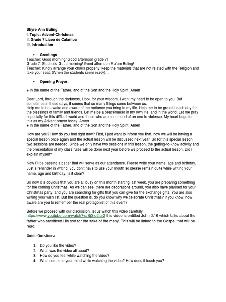 Lesson Plan - Advent Grade 7 and 8 | PDF | Advent | Eternal Life ...