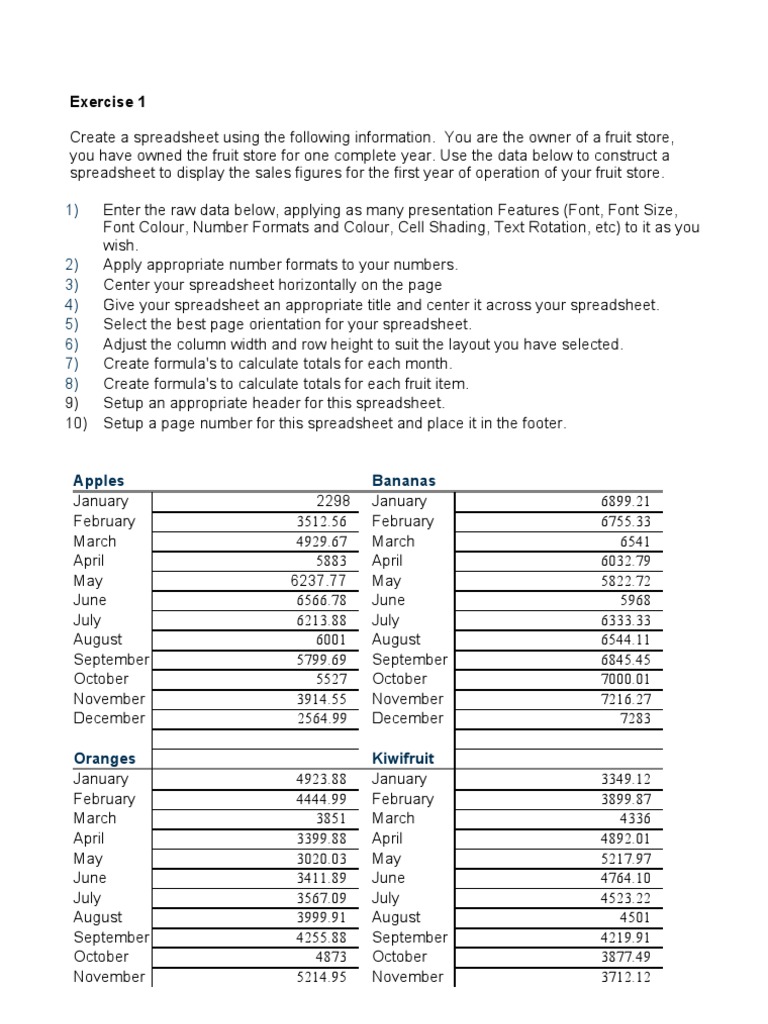 Excel Exercises | PDF | Spreadsheet | Page Layout