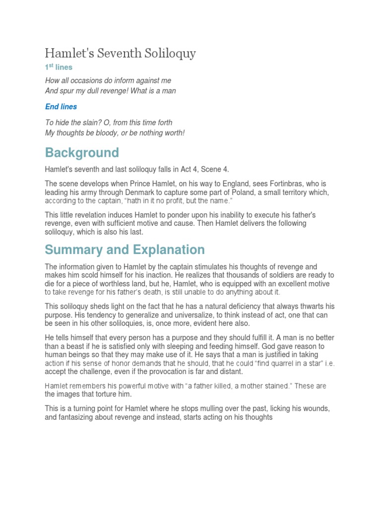 Hamlet's Seventh Soliloquy | PDF