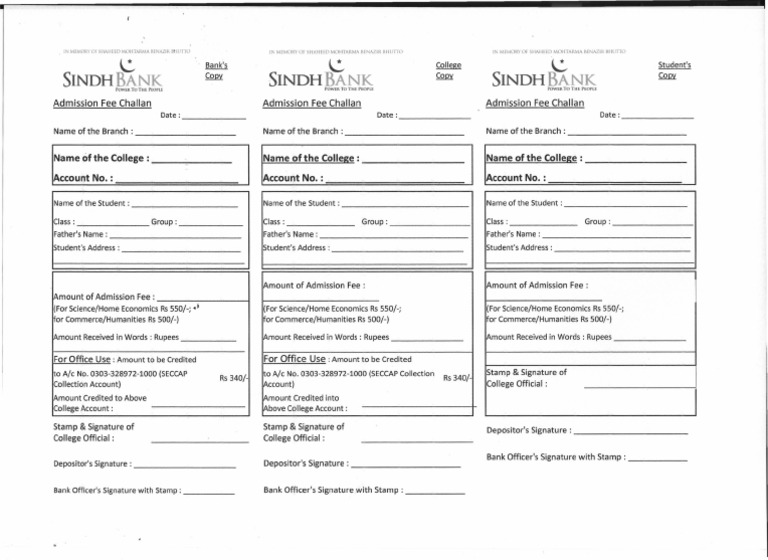 College Admission Fee Challan | PDF | Rupee | Deposit Account