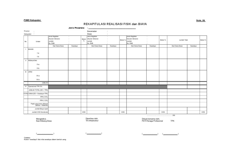 Form. 53. Rekapitulasi Realisasi Anggaran Biaya Prasarana | PDF