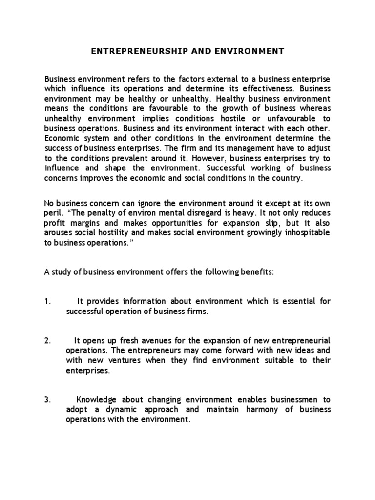 Entrepreneurship and Environment | PDF | Entrepreneurship | Natural ...