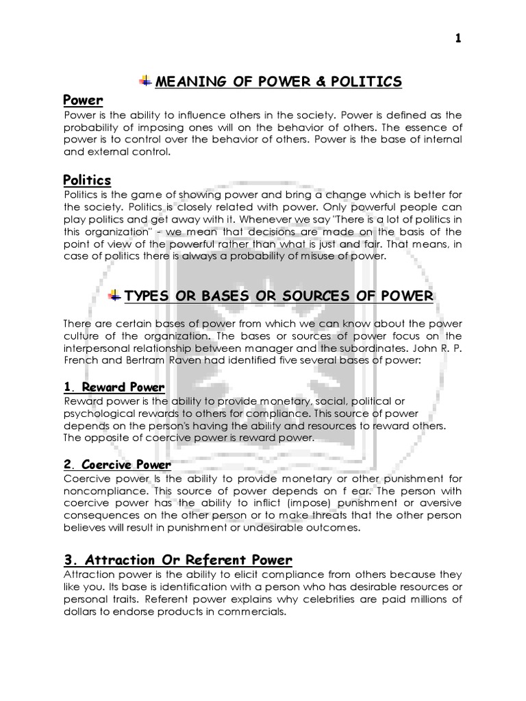 Meaning of Power & Politics Power | PDF | Power (Social And Political ...