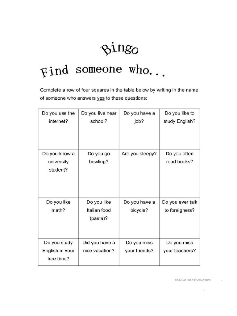 Present Simple-Bingo - Find Someone Who... | PDF