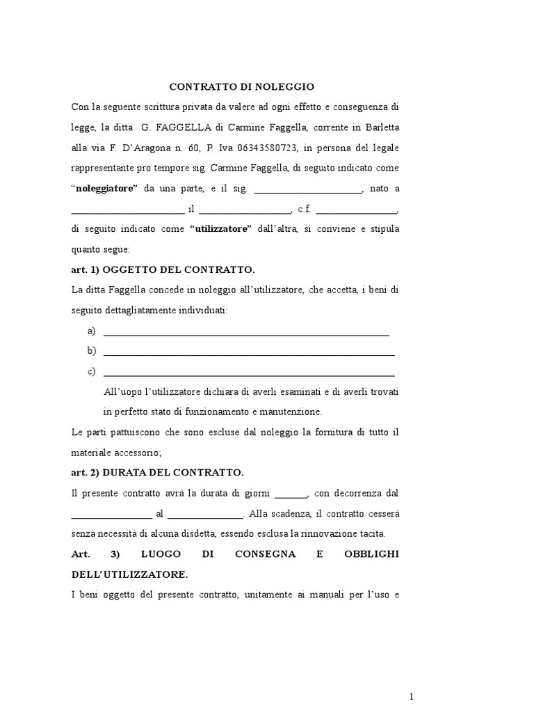 Contratto Di Noleggio Attrezzature | PDF