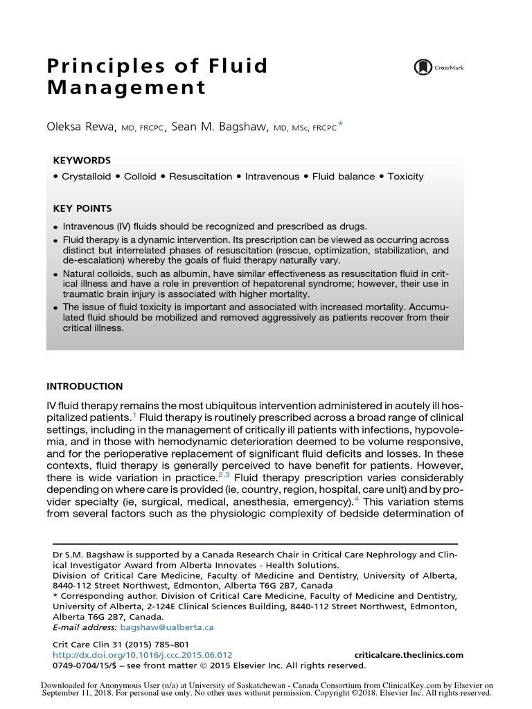 Principles of Fluid Management | PDF | Sepsis | Shock (Circulatory)