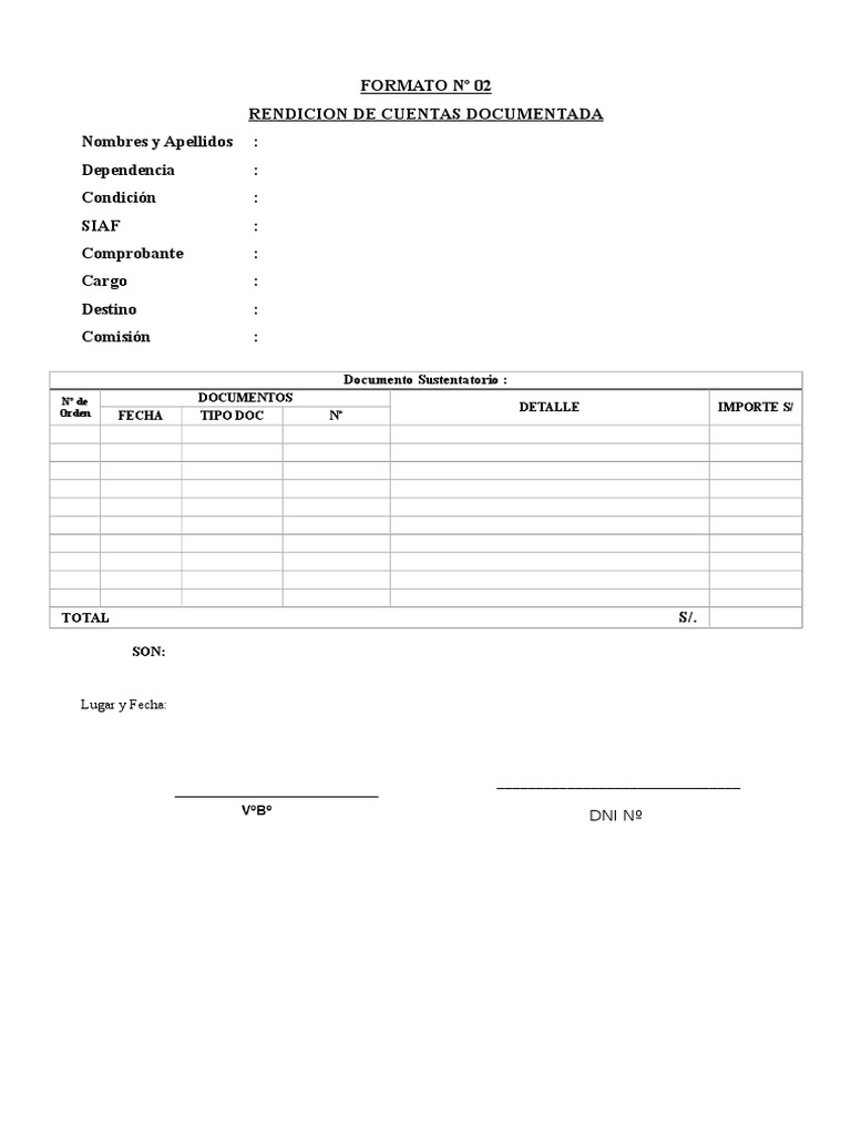 Modelo de Formato Rendicion | PDF