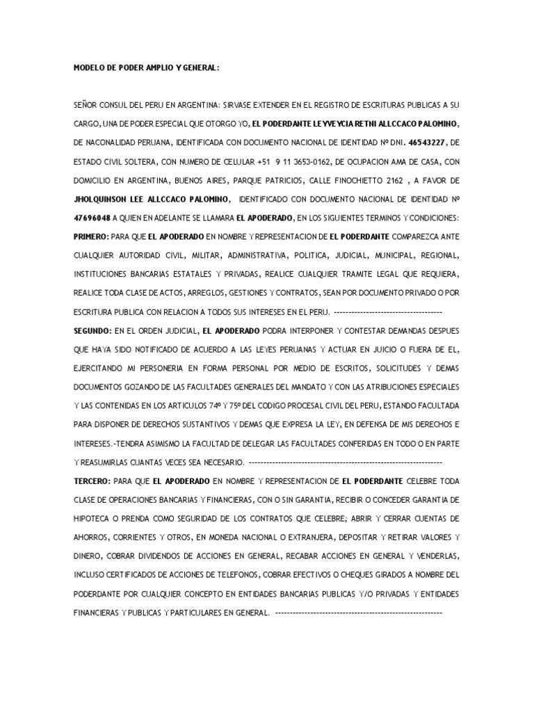 Poder Para El Consulado de Argentina | Perú | Gobierno