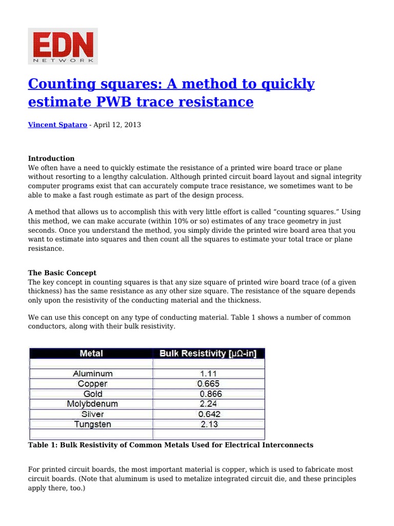 Counting Squares A Method To Quickly Estimate PWB Trace Resistance ...