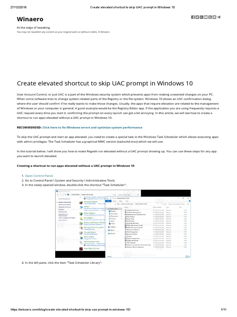 Create Elevated Shortcut To Skip UAC Prompt in Windows 10 | PDF ...