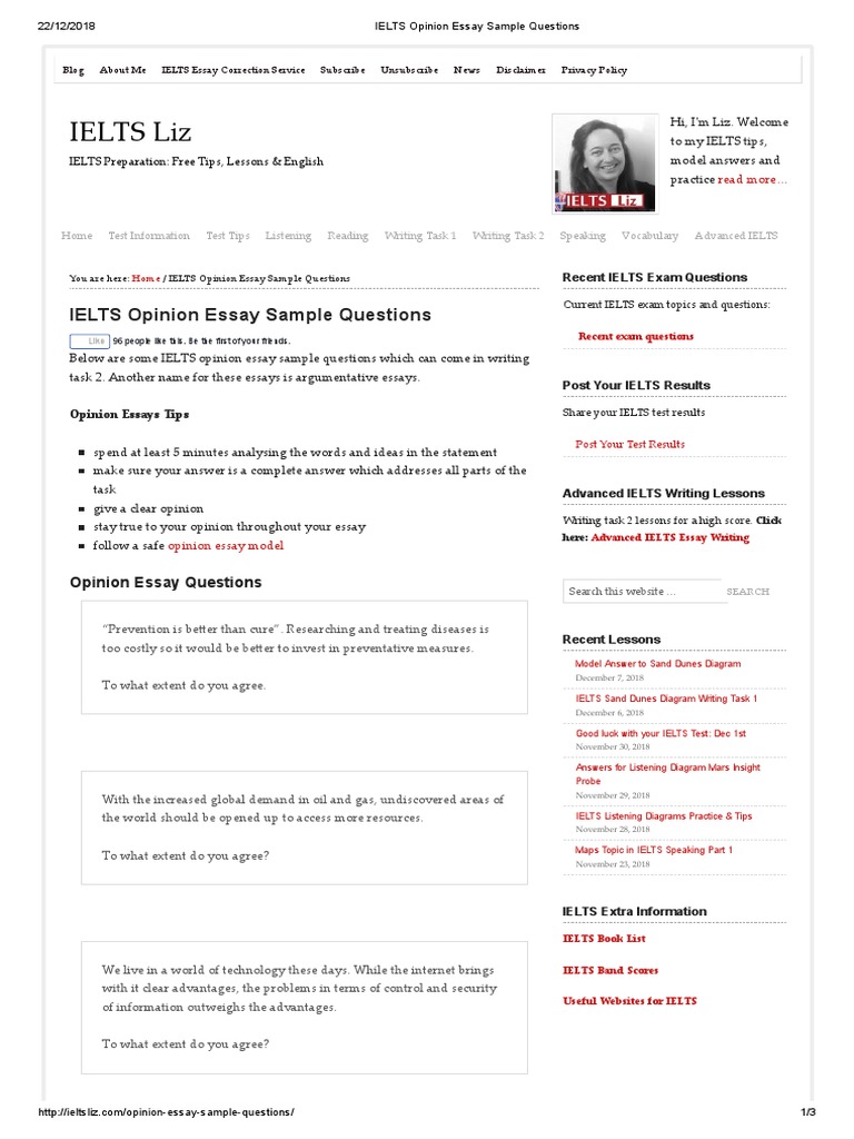 IELTS Opinion Essay Sample Questions | PDF | International English ...