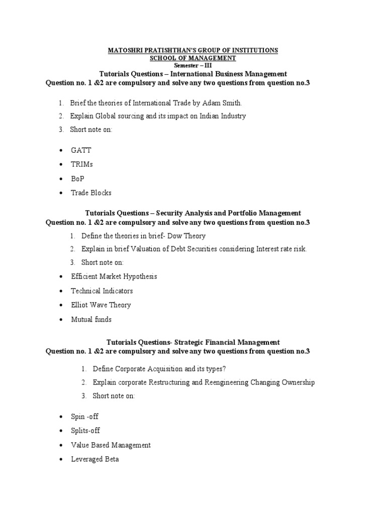 Topics For Tutorials | PDF