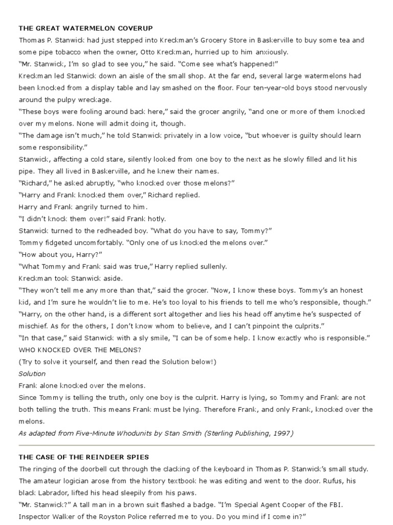 5 Minute Mysteries | PDF | Waiting Staff | Business