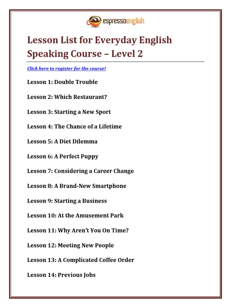 Lesson List Everyday English Speaking Course Level 2 PDF | PDF
