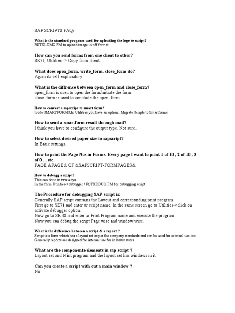 Sap Scripts Faqs Pdf Computing Computer Programming 