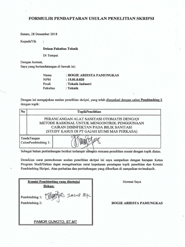 Formulir Pendaftaran Usulan Penelitian Skripsi | PDF