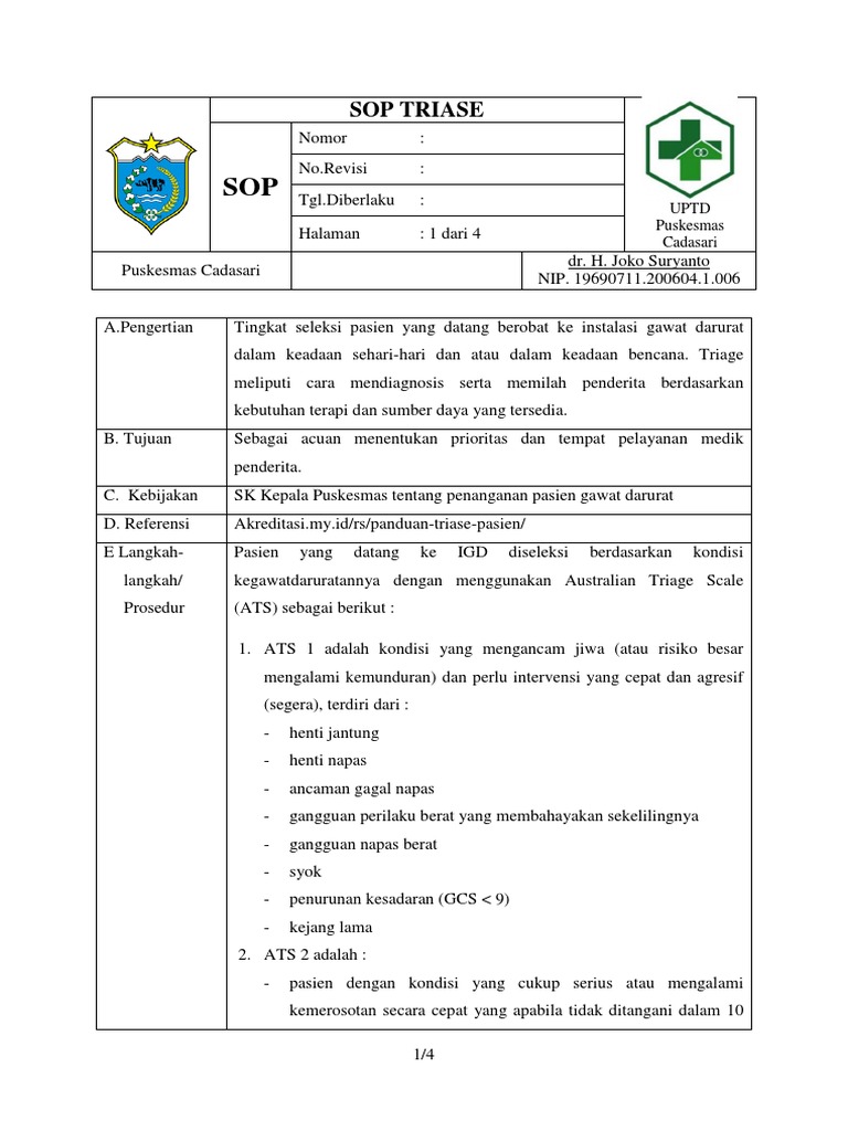 7.2.3.1 SOP Triase | PDF