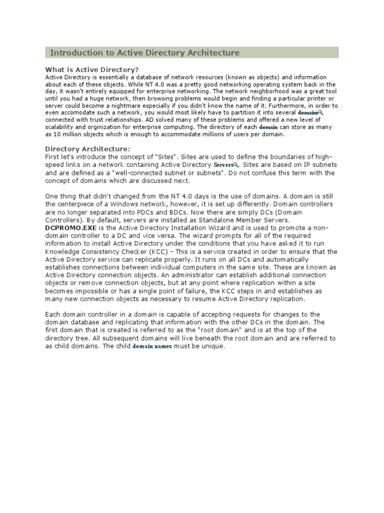 Introduction To Active Directory Architecture | PDF | Group Policy | Active Directory