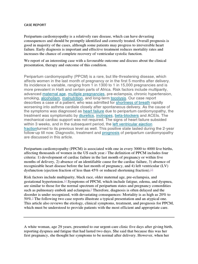 Case Report PPCM | Download Free PDF | Heart Failure | Cardiovascular Diseases