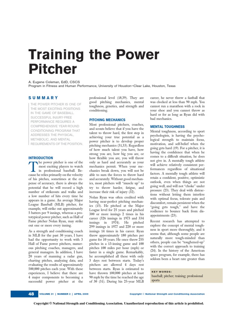 Training The Power Pitcher | PDF | Pitcher | Strength Training