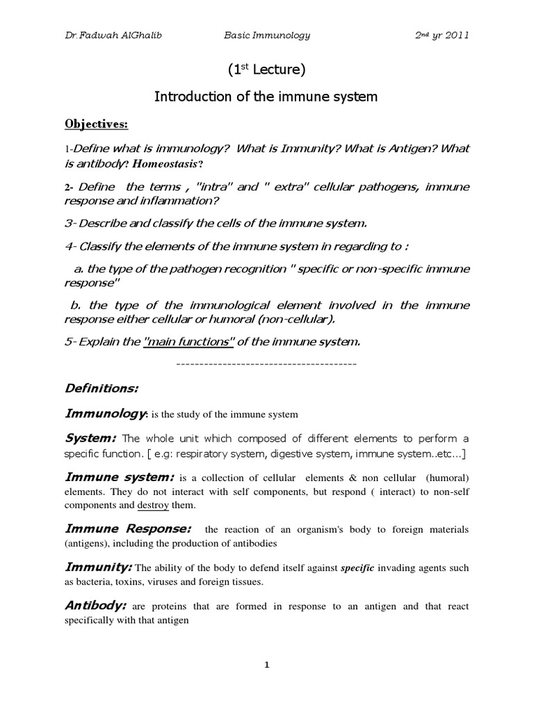 Introduction of Immunology | PDF | Humoral Immunity | Immune System