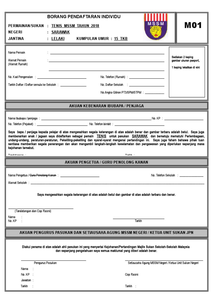 Borang M01 Kebangsaan | PDF