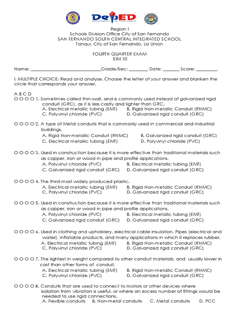 Eim 4TH Grading Exam | PDF | Power Engineering | Electricity