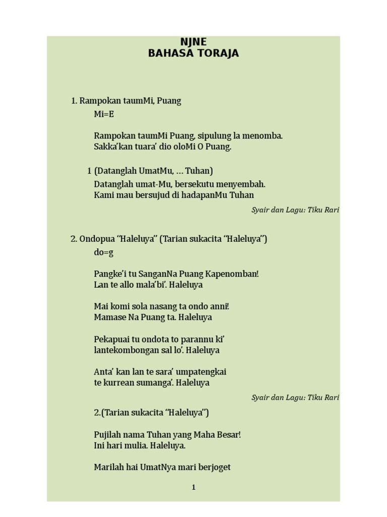 Lagu Rohani Toraja | PDF