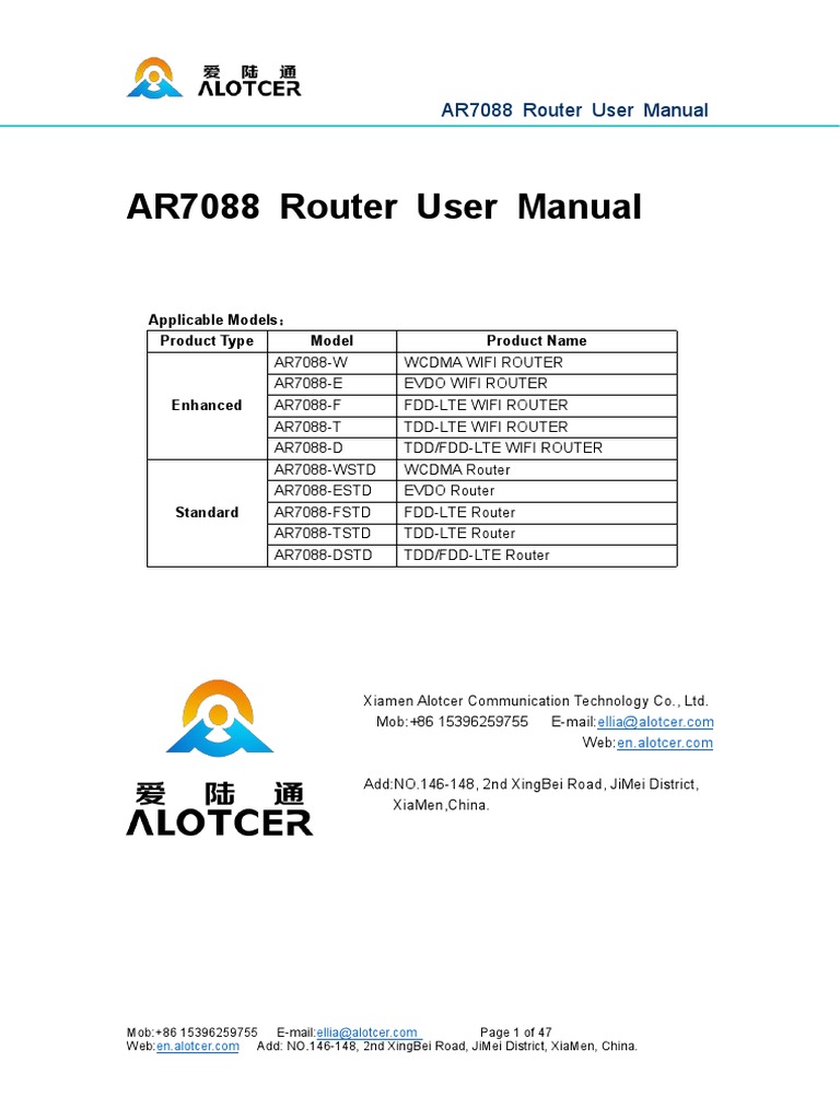 Alotcer Industrial Router AR7088 Router User Manual | PDF | Ip Address ...