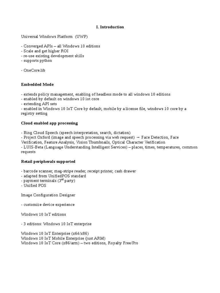 Overview of Windows 10 IoT Editions | PDF | Windows 10 | Microsoft Windows