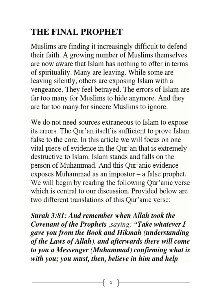 The Final Prophet | PDF | Muhammad | Prophets And Messengers In Islam