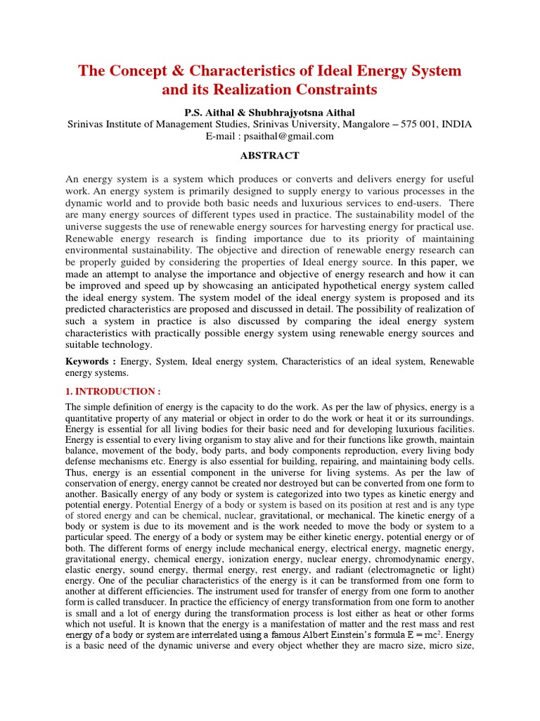 Ideal Energy Systems: Concepts & Constraints | PDF | Energy Development ...