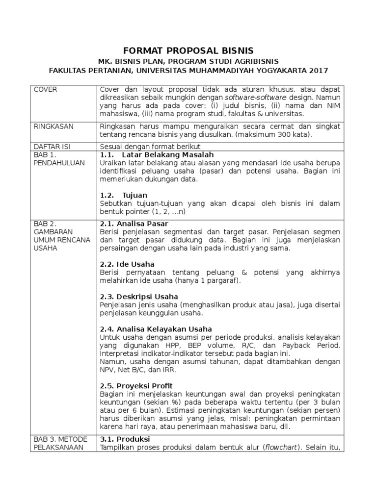 Format Proposal Bisnis Plan 2017 | PDF
